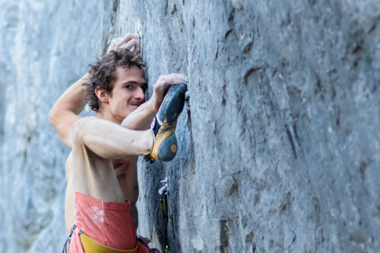 Adam Ondra working a new 5.15b at Acephale in Canmore, Alberta